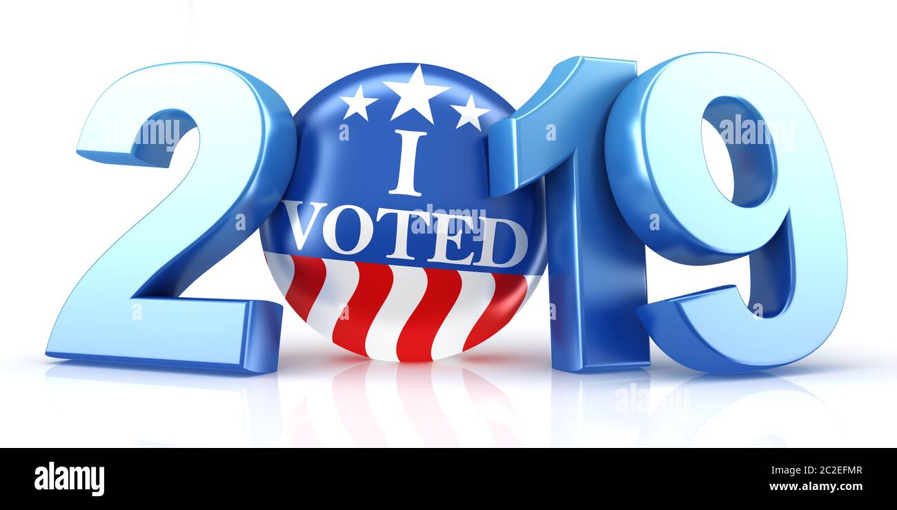 Vote 2019. Red, white, and blue voting pin in 2019 with I Voted text ...