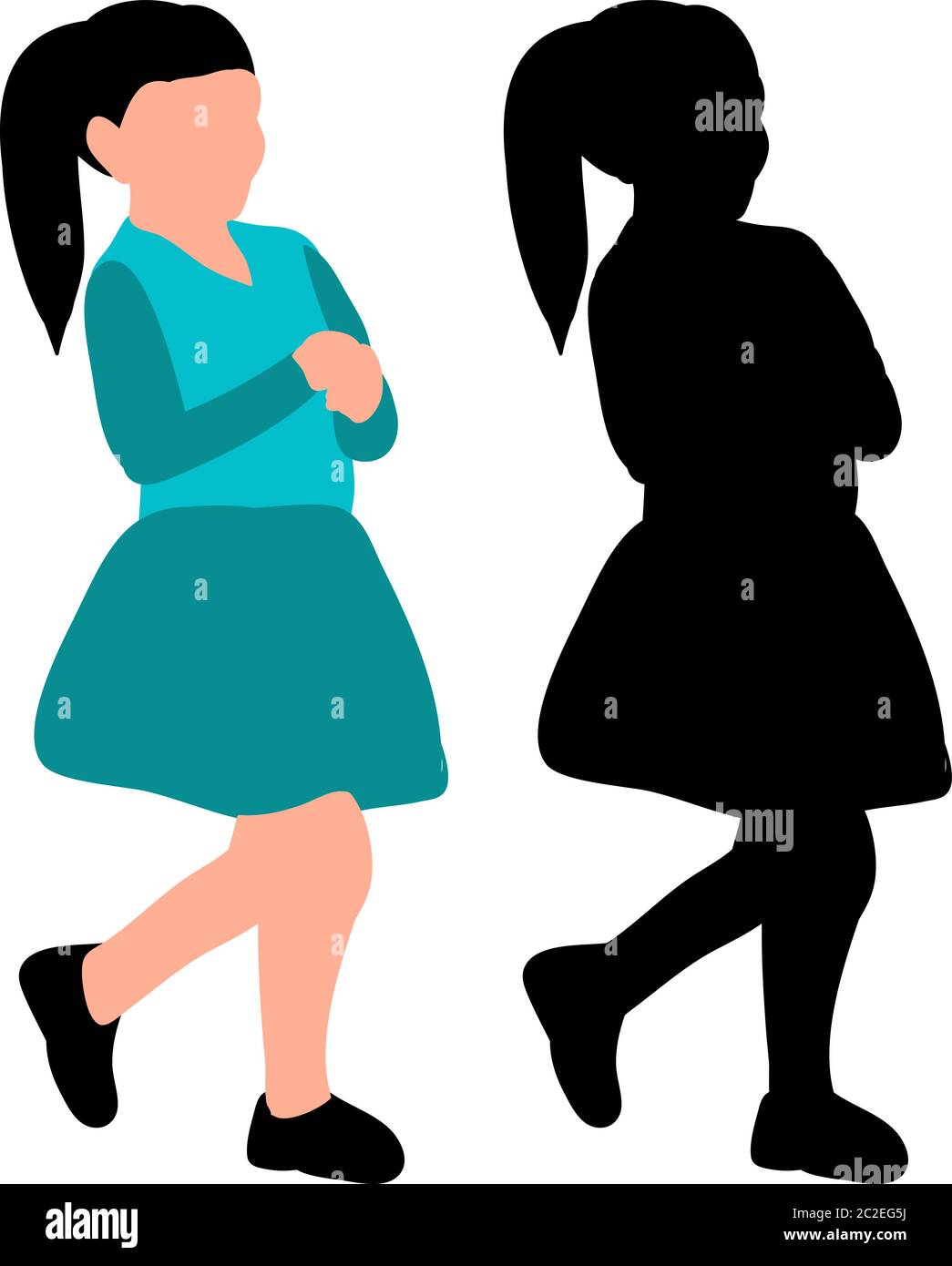 vector, on a white background, faceless kids are walking, girl Stock ...