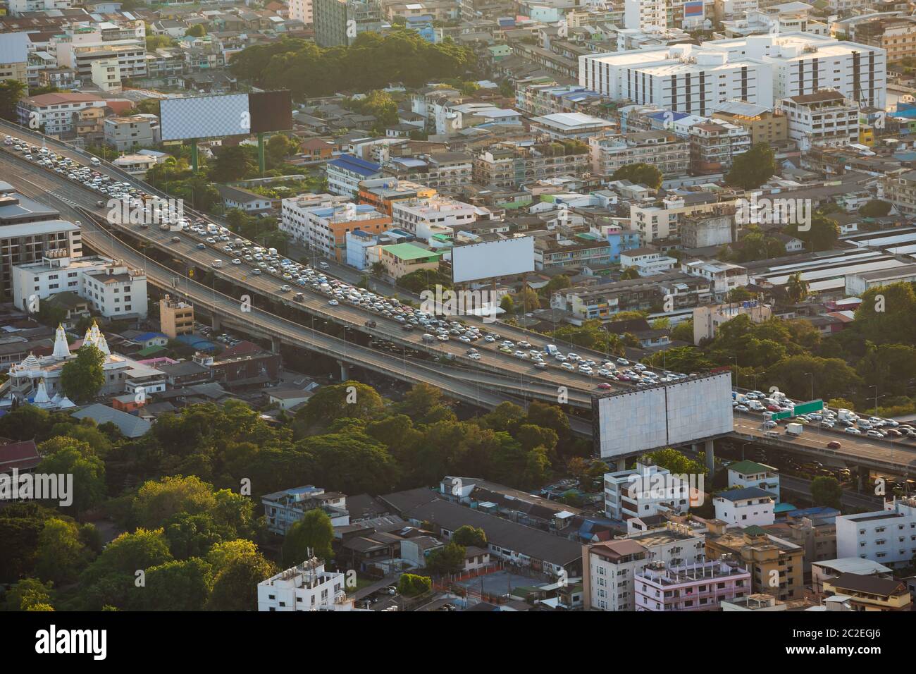 Urban transportation with rush hour traffic on a city roads in morning ...