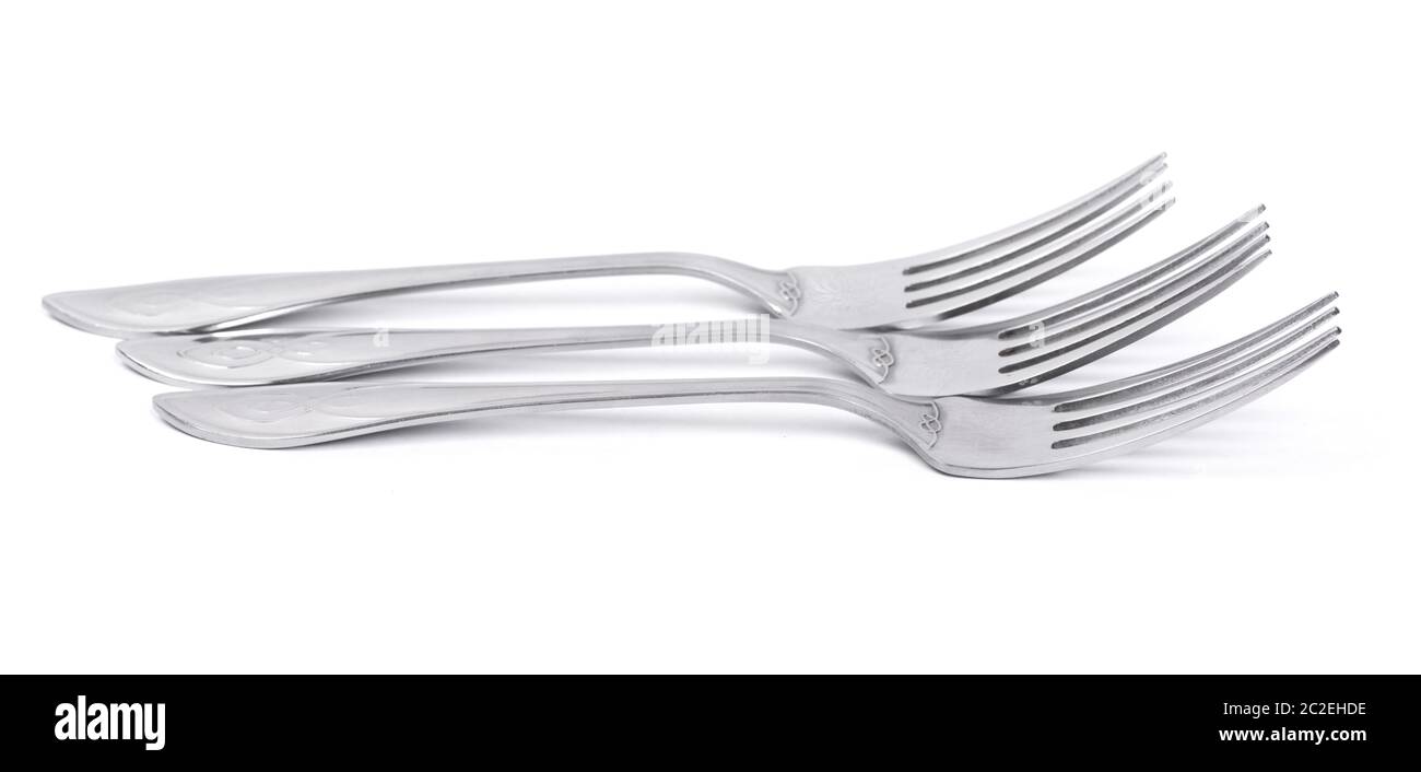 Three stainless steel forks isolated on white background Stock Photo ...