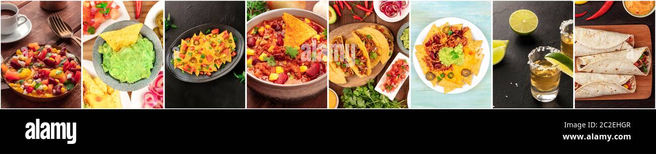 Mexican Food Collage. A panorama of various tex-mex dishes, Latin ...