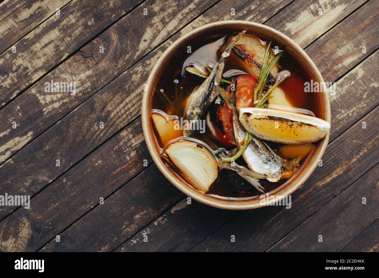 Fresh hot fish soup with ingredients and spices for cooking Stock Photo ...
