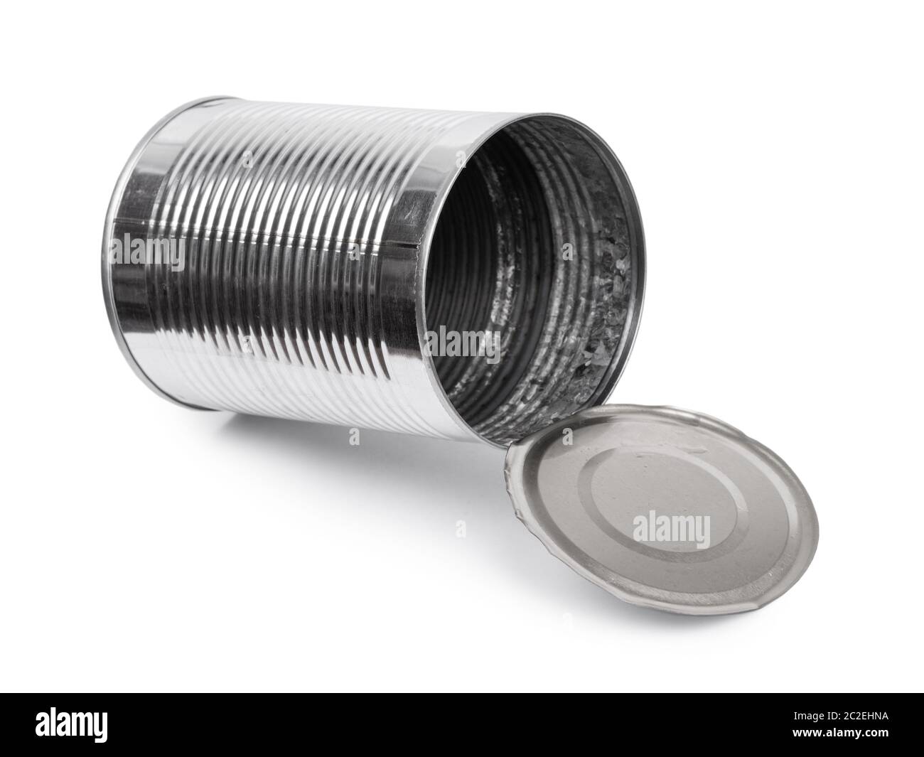 Empty open tin can isolated on white background Stock Photo - Alamy