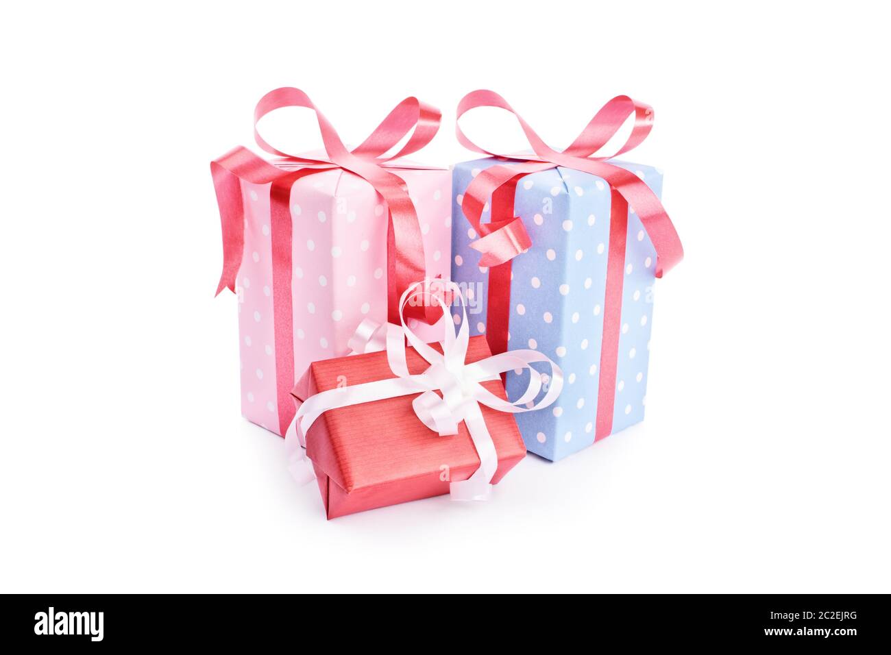 Several wrapped gifts, isolated on white background Stock Photo - Alamy