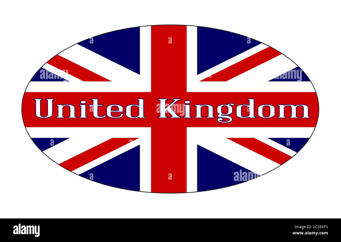 An oval rugby ball shape with the text United Kingdom and colours of ...