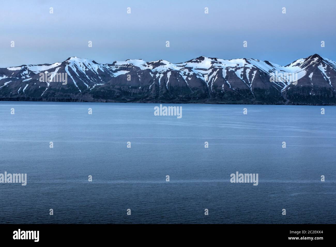 Twilight landscape during the long summer nights in the Eyjafjord in ...