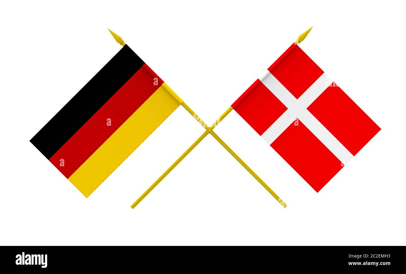 Flags of Denmark and Germany, 3d render, isolated on white Stock Photo ...