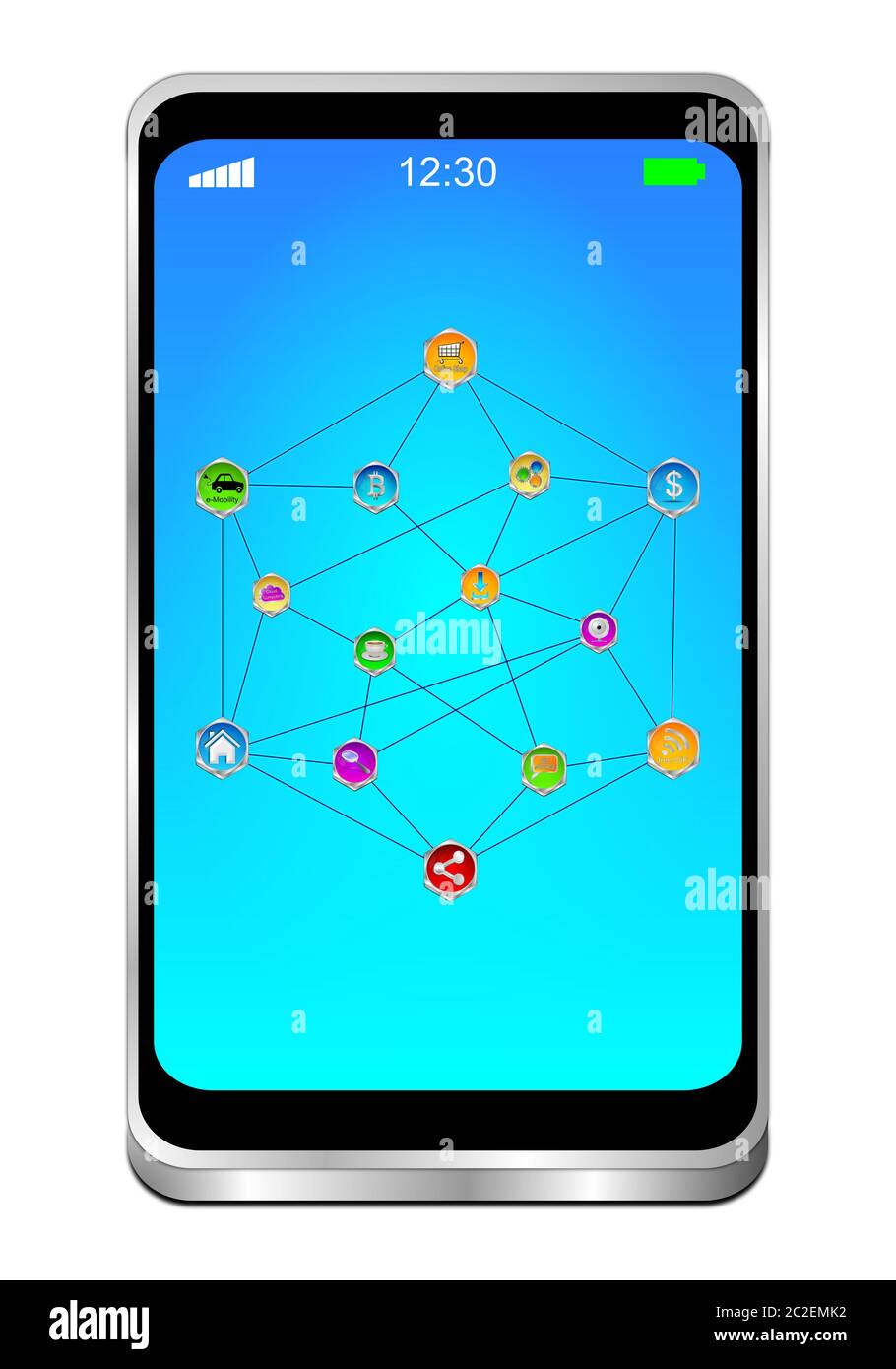 modern Smartphone with Internet of Things on blue desktop - 3D ...