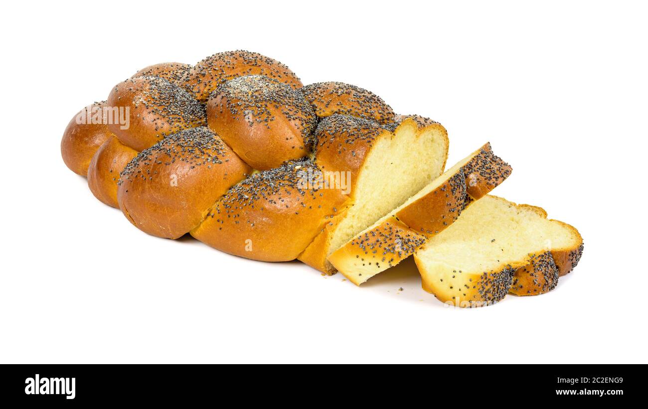 Fresh sliced challah bread isolated on white background with clipping ...