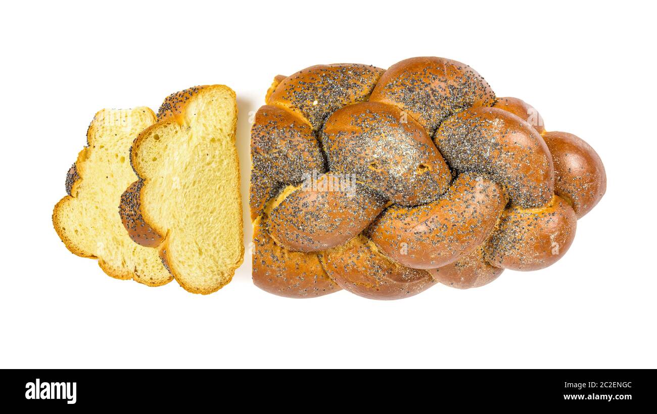 Fresh sliced challah bread isolated on white background with clipping ...