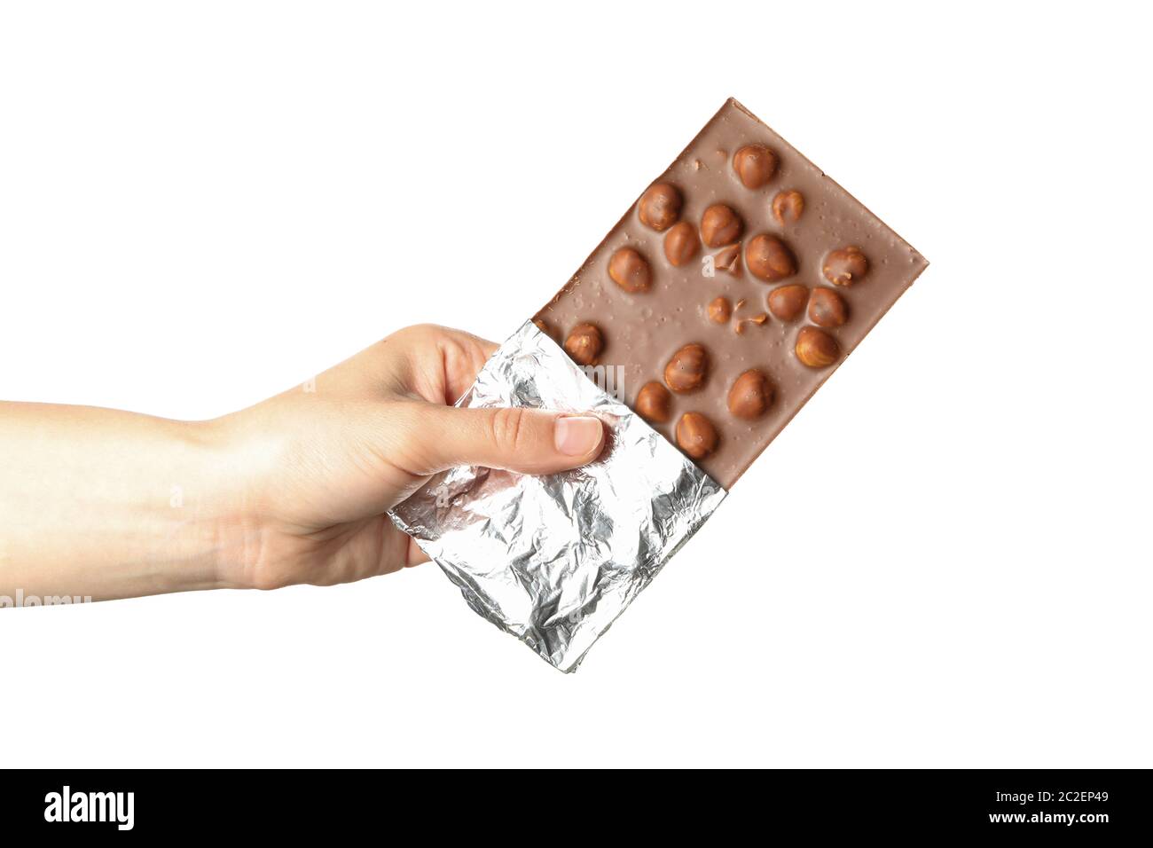 Female hand holding chocolate bar, isolated on white background Stock ...