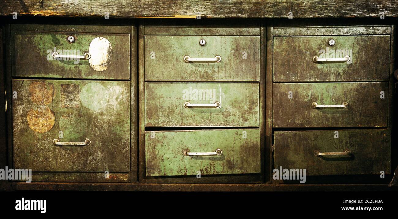 Vintage grunge metal drawers for texture or decoration Stock Photo - Alamy