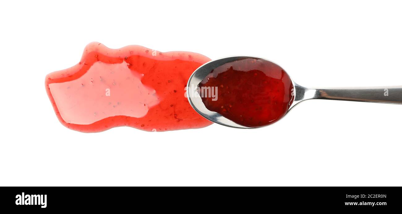 Spoon with strawberry jam isolated on white background Stock Photo - Alamy