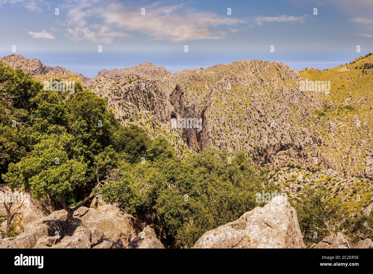 Beautiful northern coastline of Mallorca island with mountains on the ...
