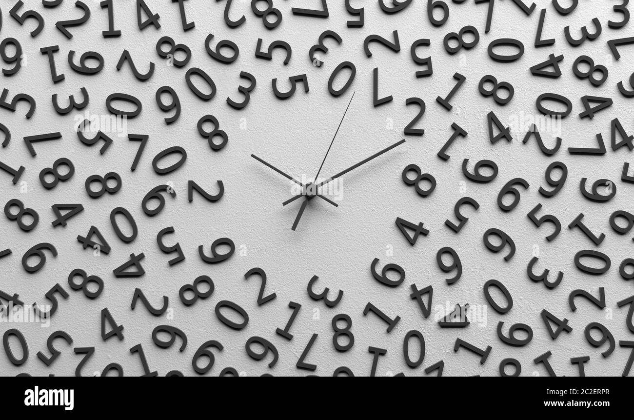 Clock with mixed and confusing numbers in a chaotic manner on the dial ...
