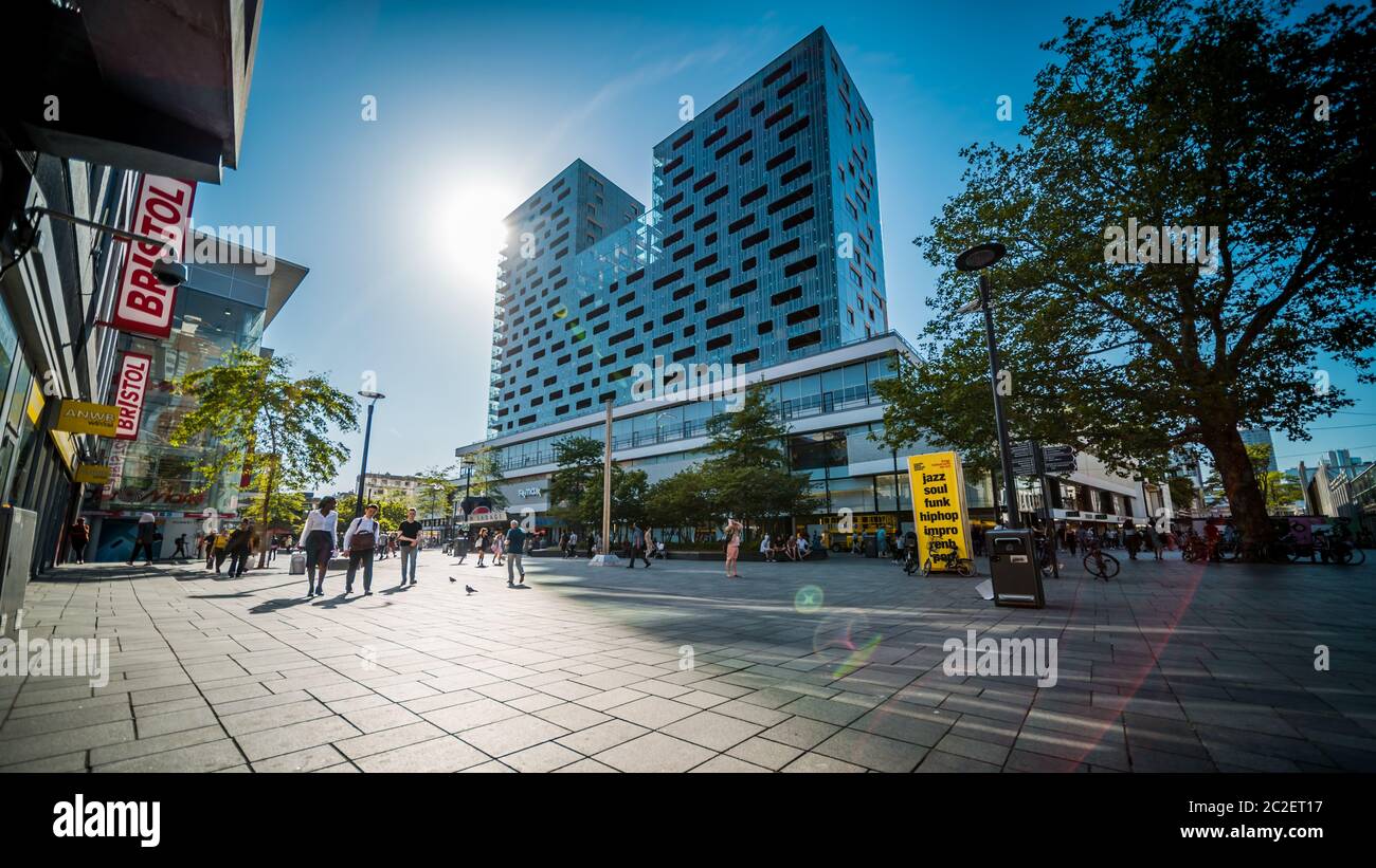 The center of Rotterdam City. Streets and lights Stock Photo - Alamy