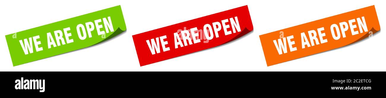 we are open sticker. we are open square isolated sign. we are open ...