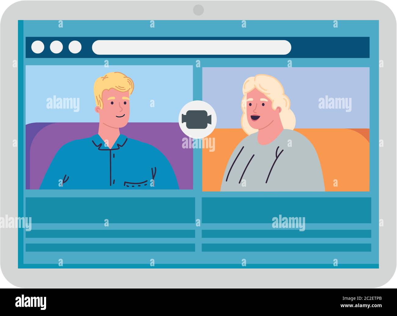 couple talk to each other on the tablet device screen, conference video ...
