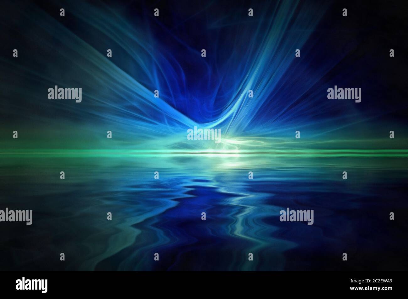 Polar lights over water. 3D rendering Stock Photo - Alamy