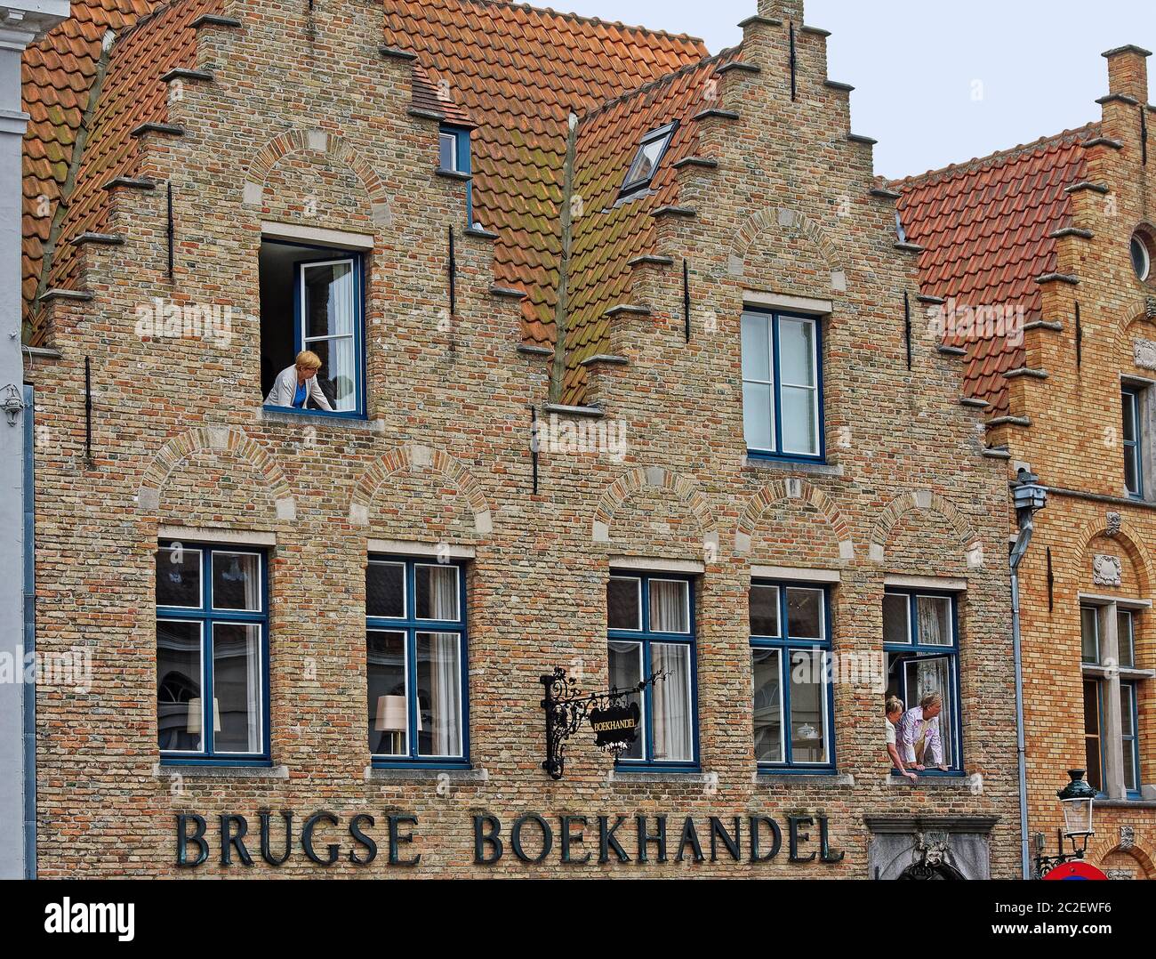 buildings along canal, Flemish architecture, brick, steep tile roof ...