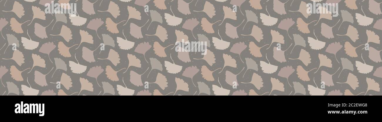 Hand drawn gingko leaves seamless border pattern. Japanese fall style ...