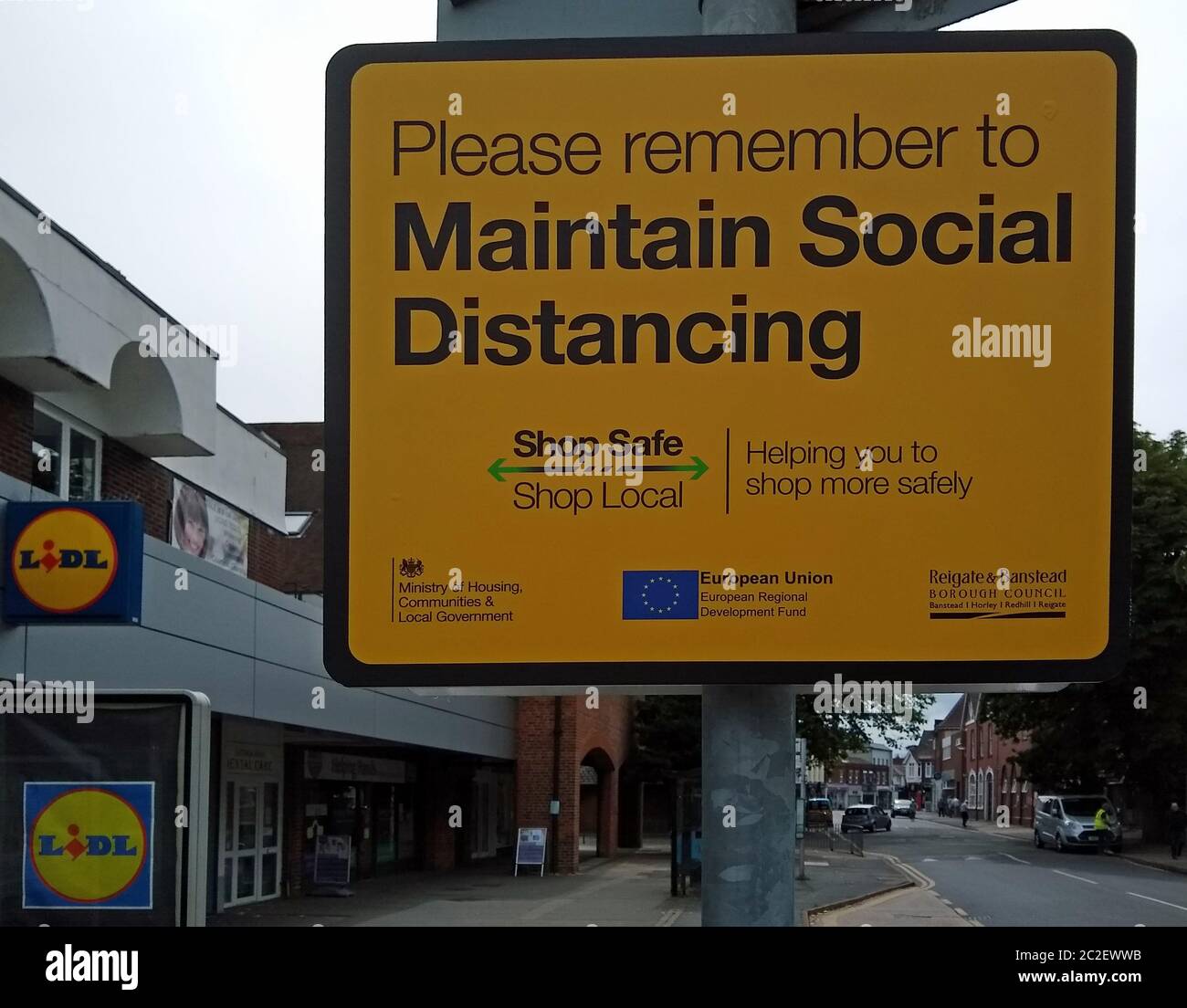 Shop safe sign 2 Horley Surrey Stock Photo - Alamy
