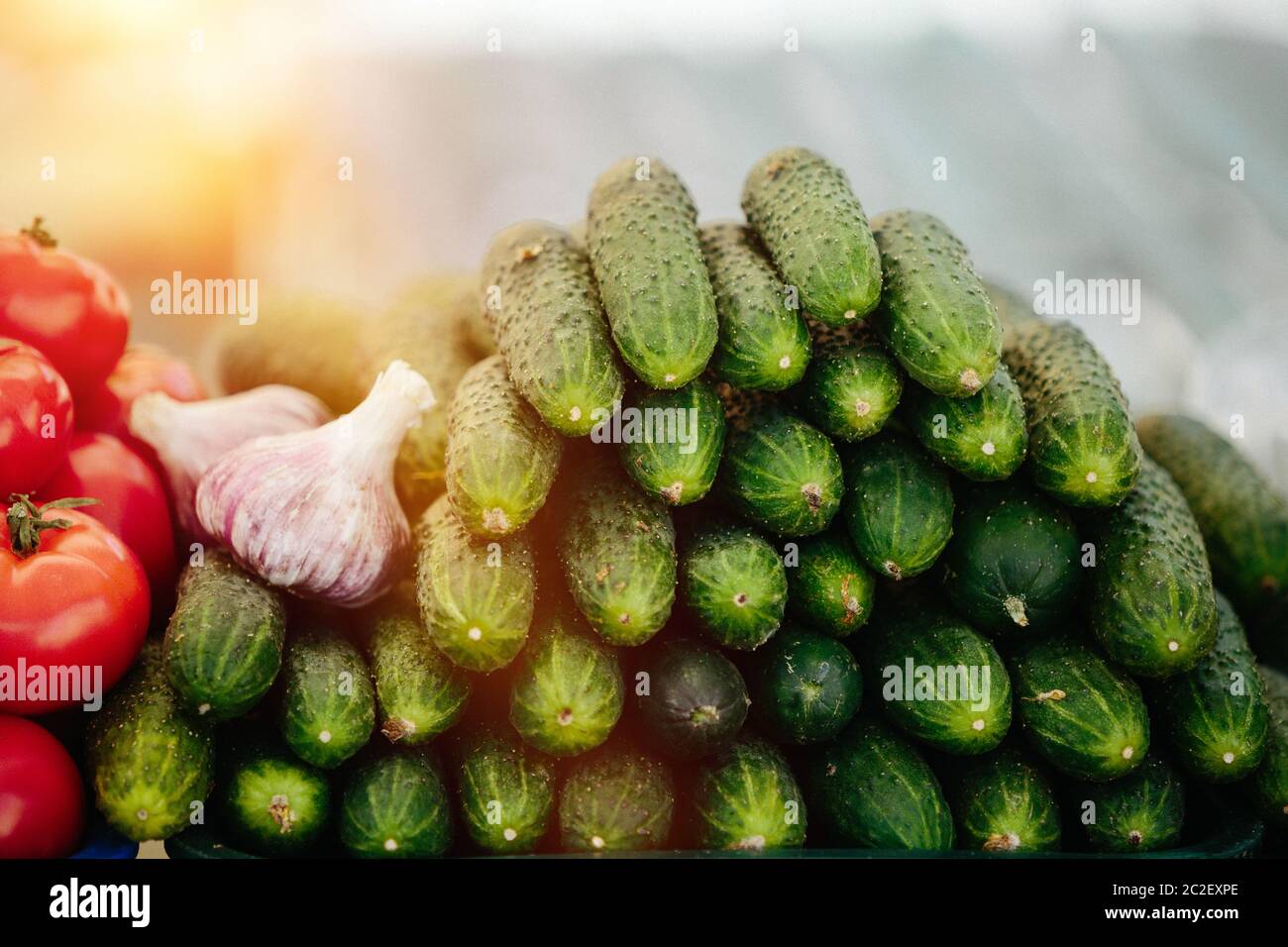 Heap of cucumbers at Farmers' market Stock Photo - Alamy