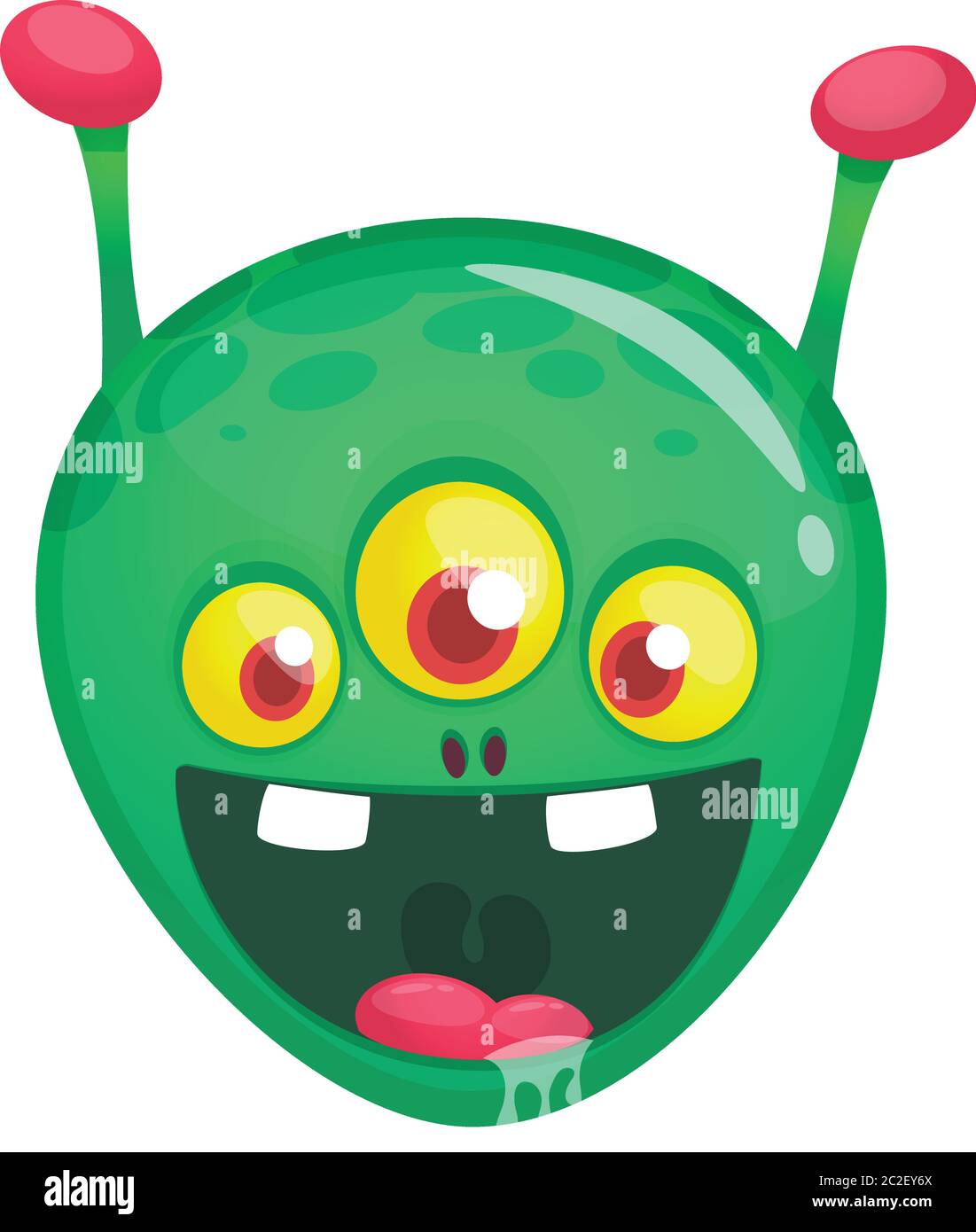 Green funny happy cartoon alien. Green vector alien character with ...