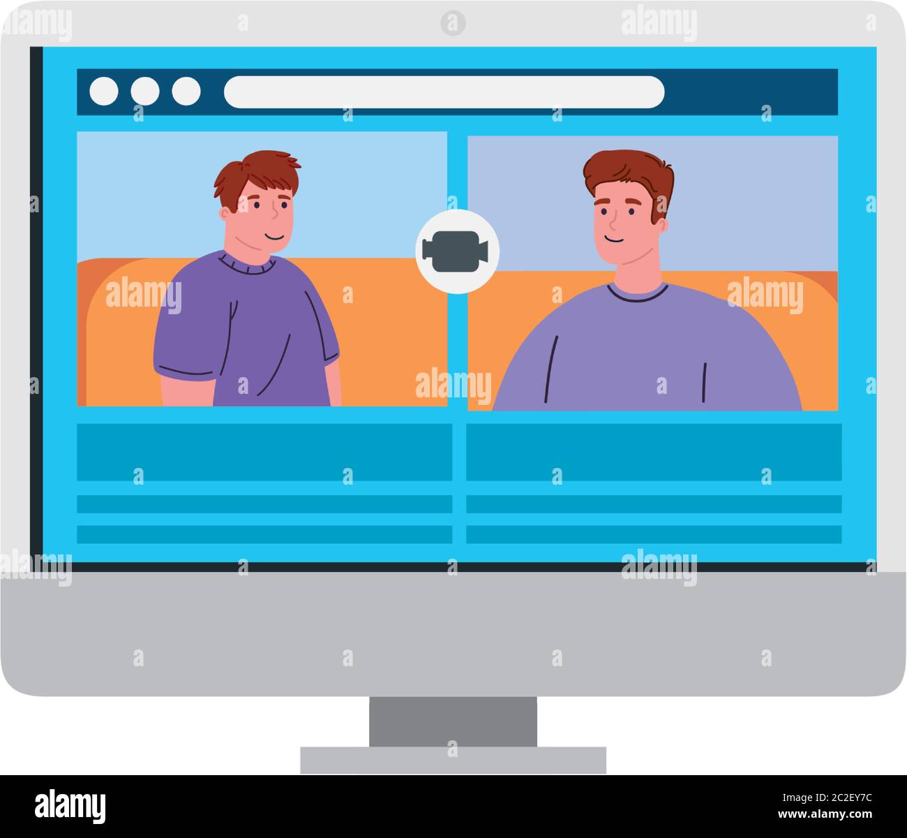 men talk to each other on the computer screen, conference video call ...