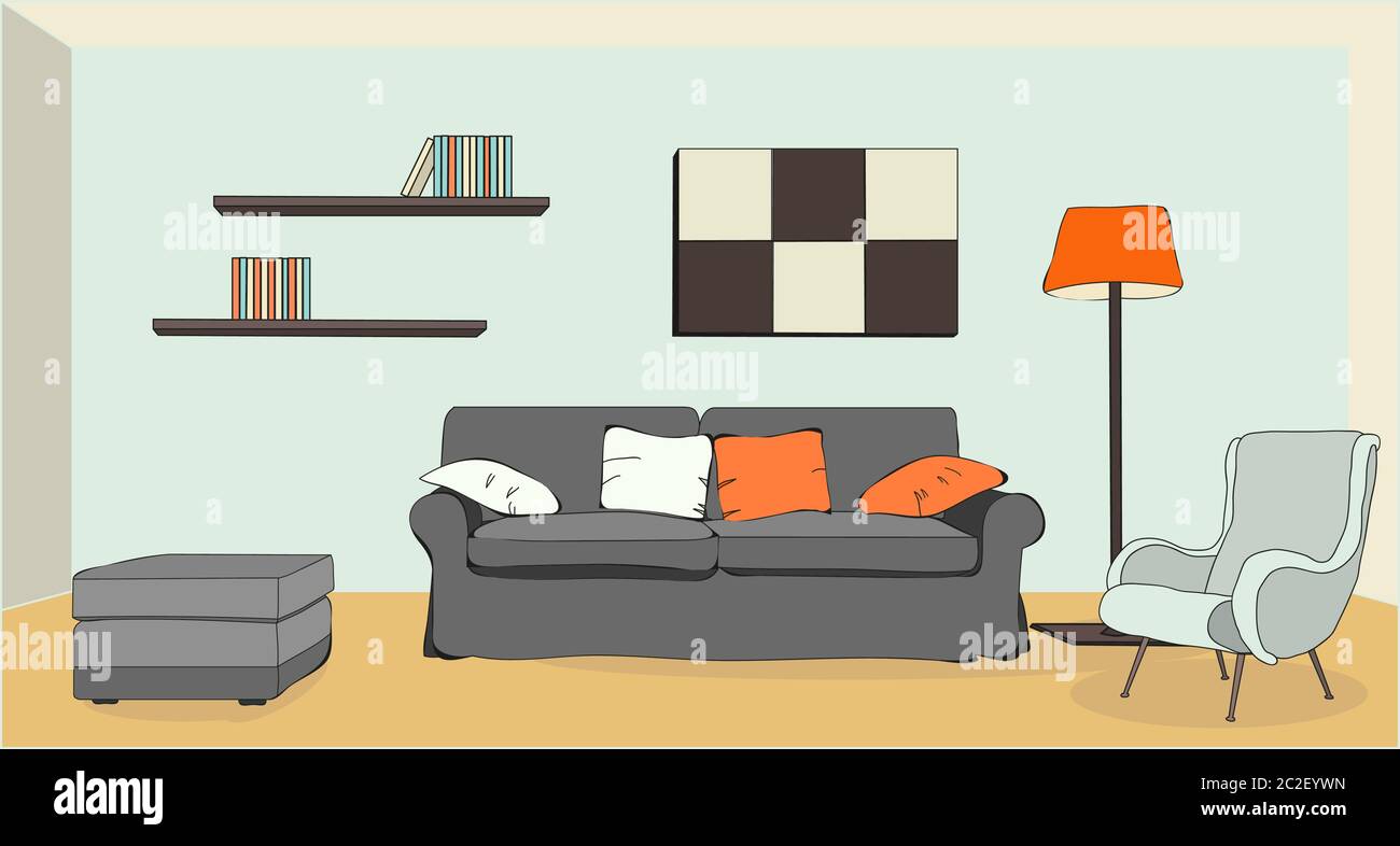 vector, living room with sofa Stock Vector Image & Art - Alamy