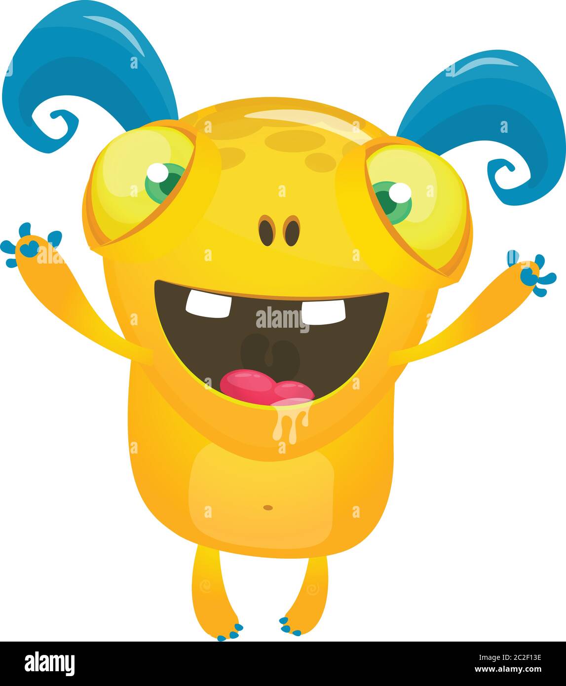 Cute cartoon excited smiling monster. Vector alien character. Isolated ...