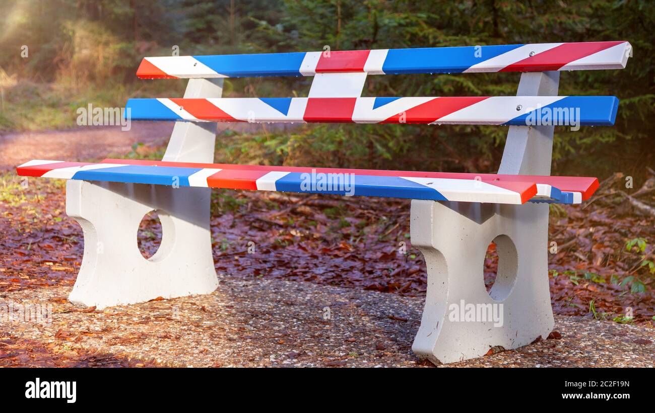 bench in Great Britain Union Jack flag colors Stock Photo - Alamy