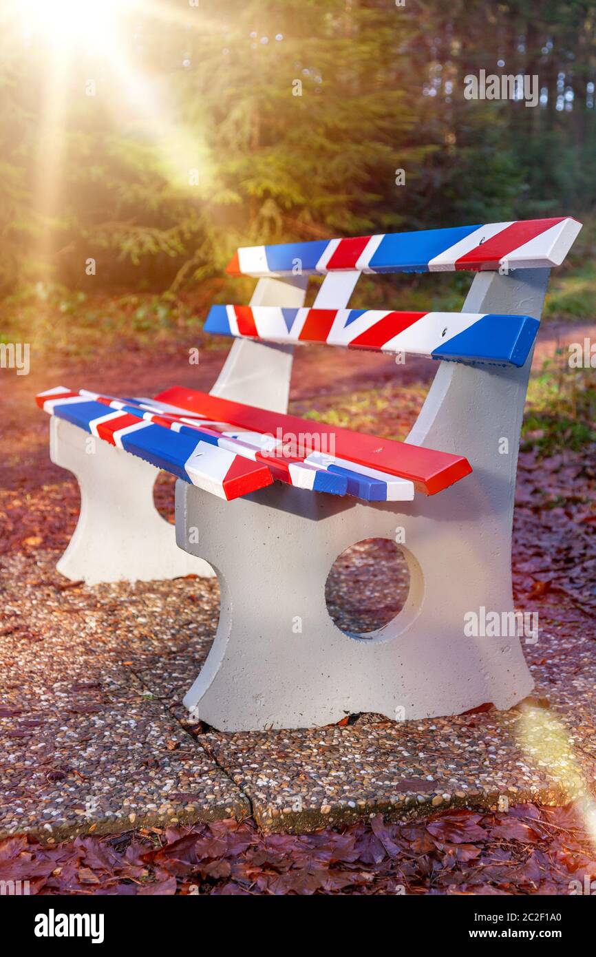 bench in Great Britain Union Jack flag colors Stock Photo - Alamy