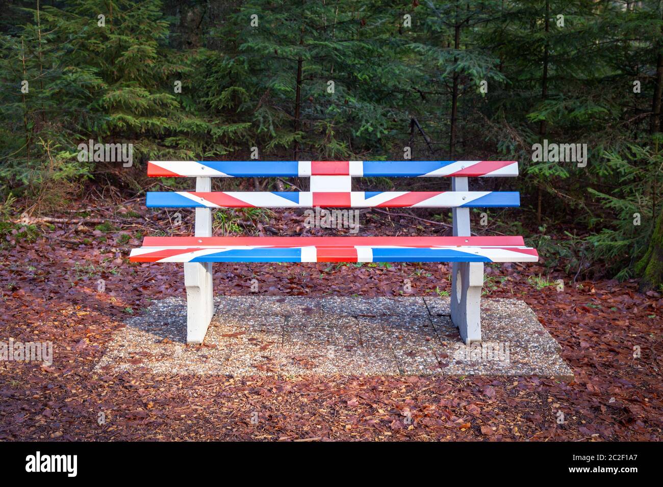 bench in Great Britain Union Jack flag colors Stock Photo - Alamy