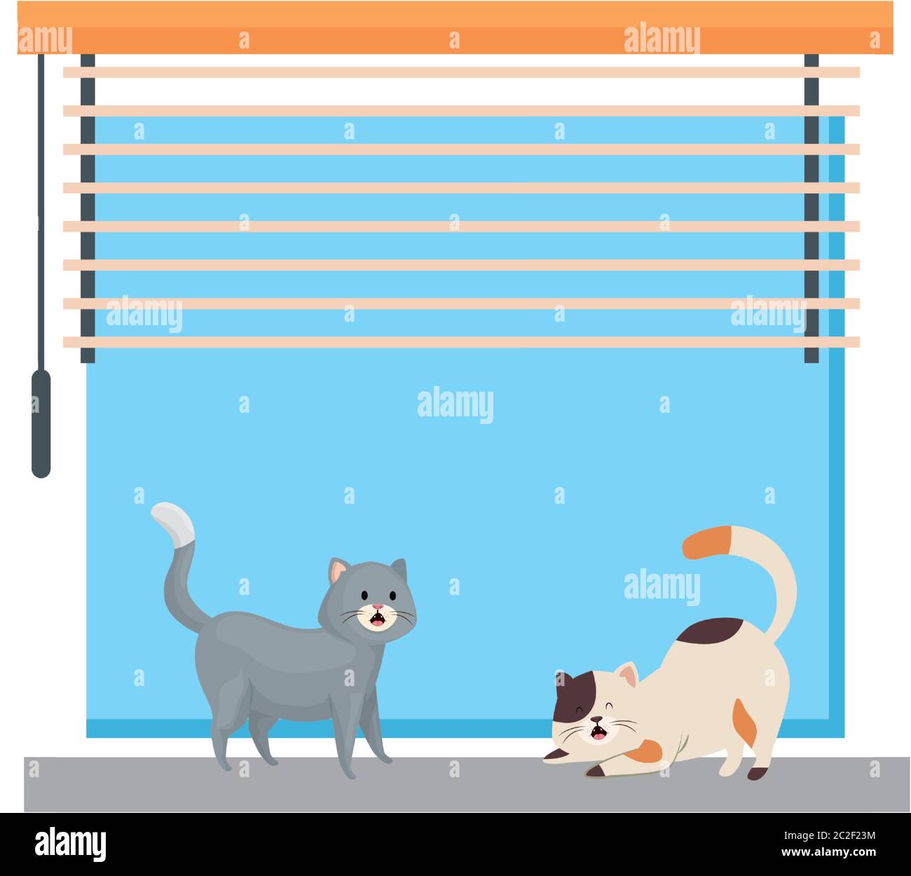 window for interior and exterior with cats mascots, isolated icon Stock ...
