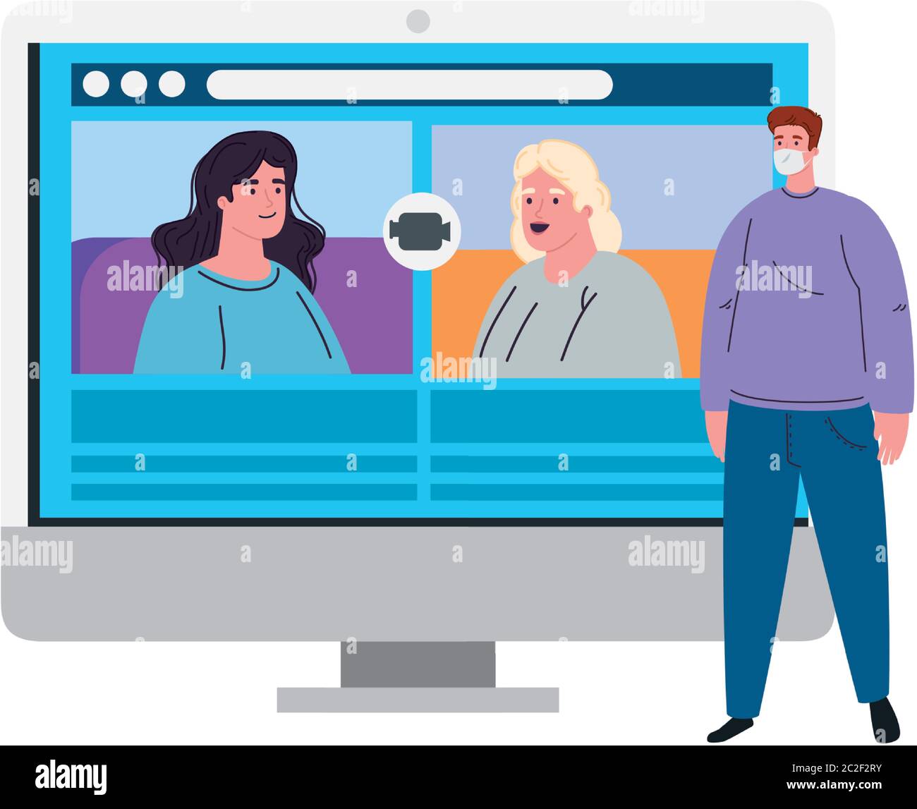 people talk to each other on the computer screen, conference video call ...
