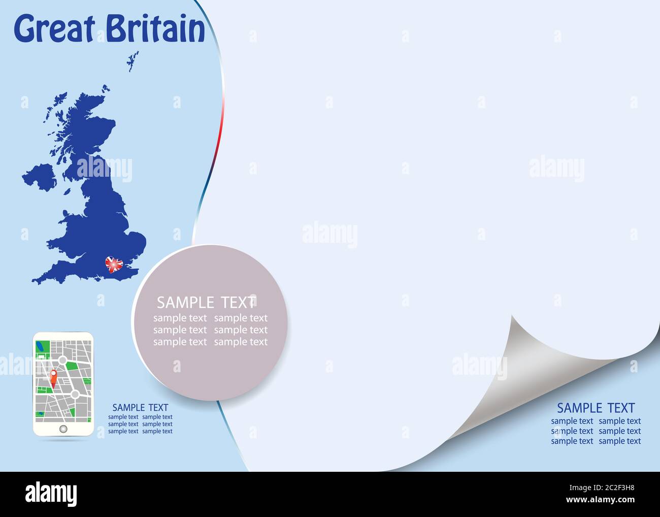 Travel Great Britain template vector in blue color showing the blind ...