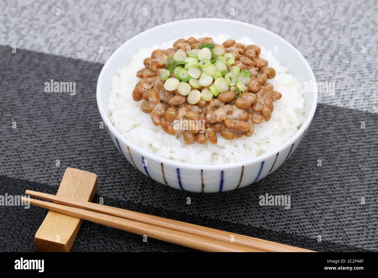 Japanese cooked rice and Natto on a bowl Stock Photo - Alamy