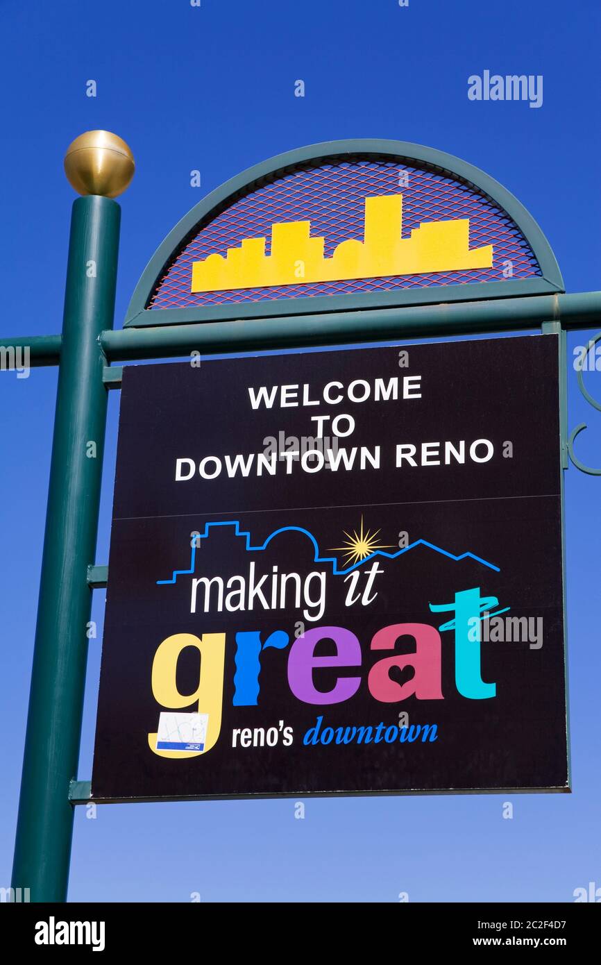 Welcome sign on Virginia Street in downtown Reno, Nevada, USA Stock ...
