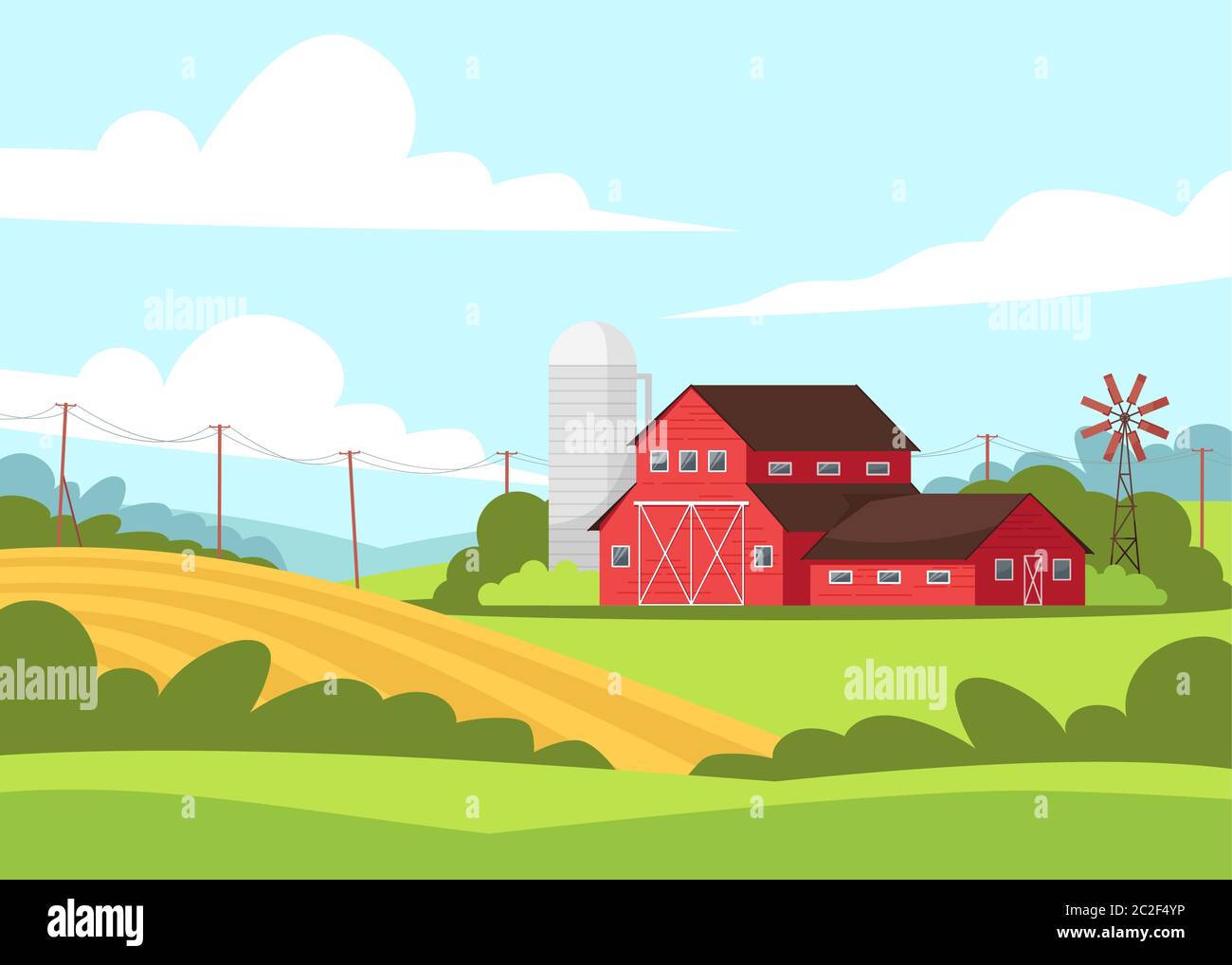 Farmland semi flat vector illustration. Local production of eco harvest ...