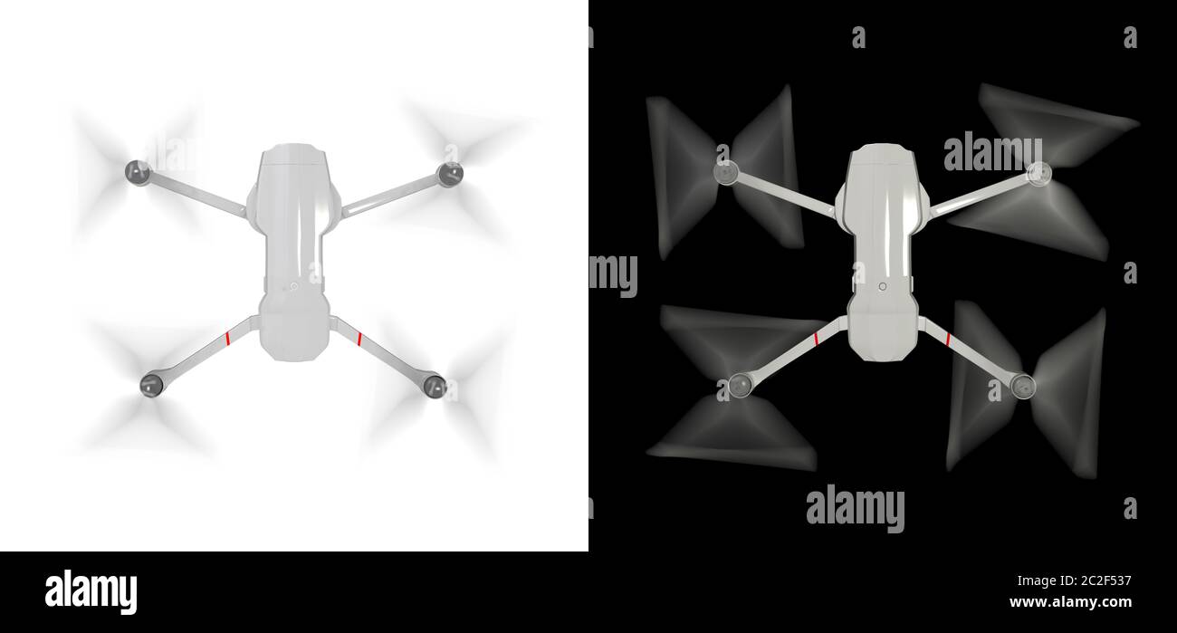 Drone in top view is isolated on a black and white background ...