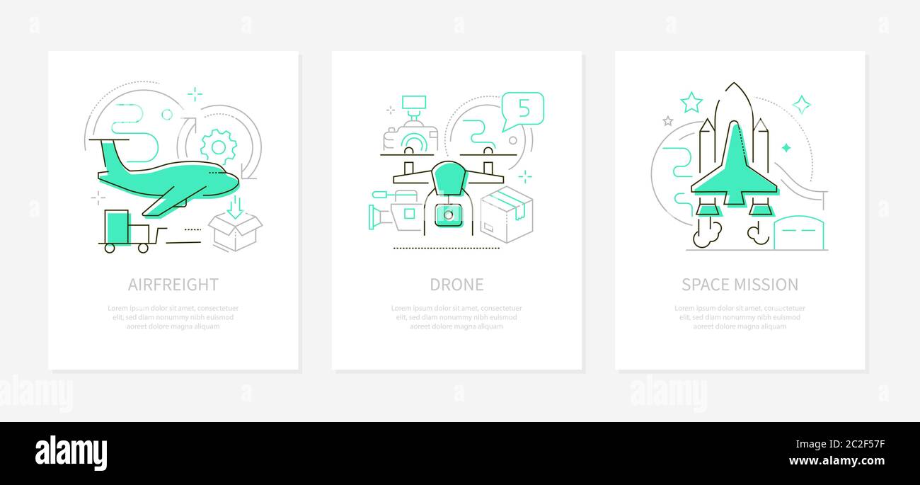 Air transportation - line design style banners set Stock Vector Image ...