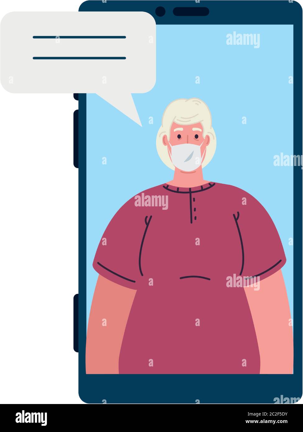 smartphone video call, old woman wearing medical mask, online during ...