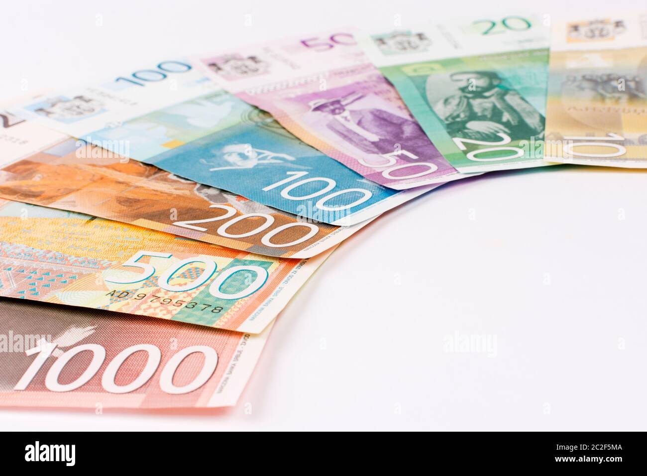 Serbian dinar banknotes paper currency on white background Stock Photo ...
