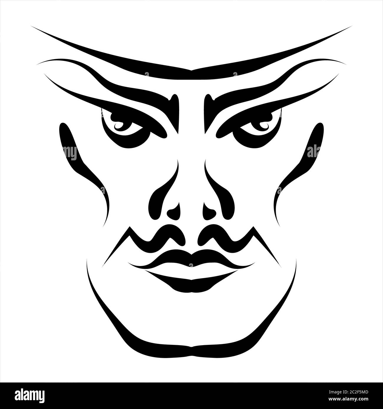 Confident handsome male face with mustache ink, front view vector Stock ...