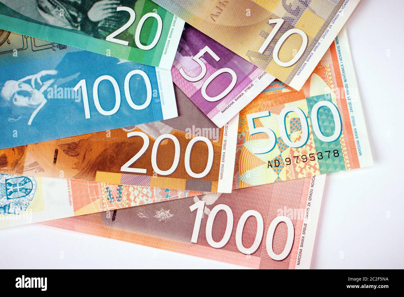 Serbian dinar banknotes paper currency on white background Stock Photo ...