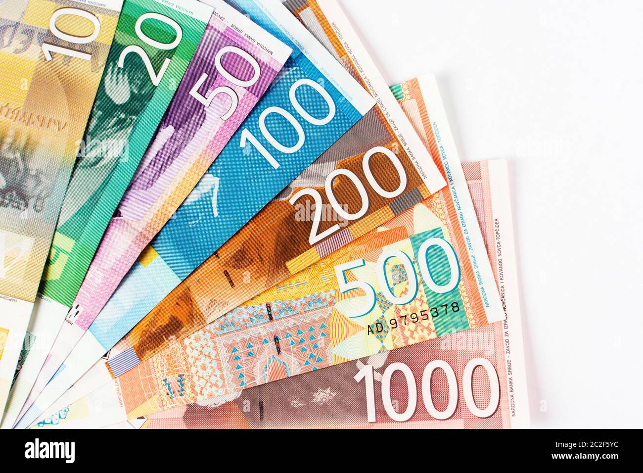 Serbian dinar banknotes paper currency, cash on white background Stock ...