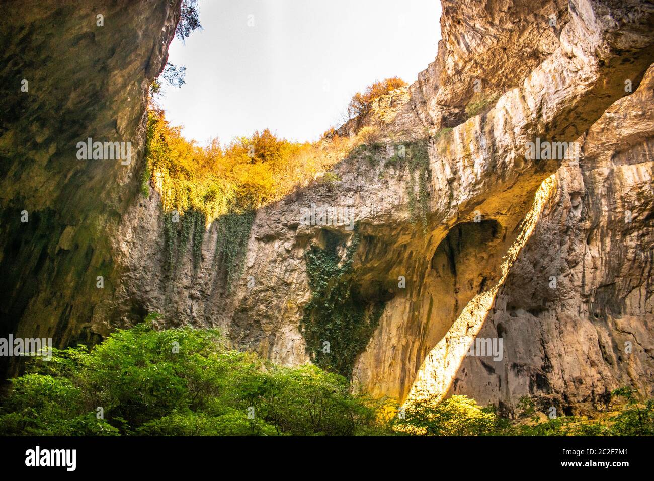 View inside the Devetashka Cave near Devetaki village and Osam river in ...