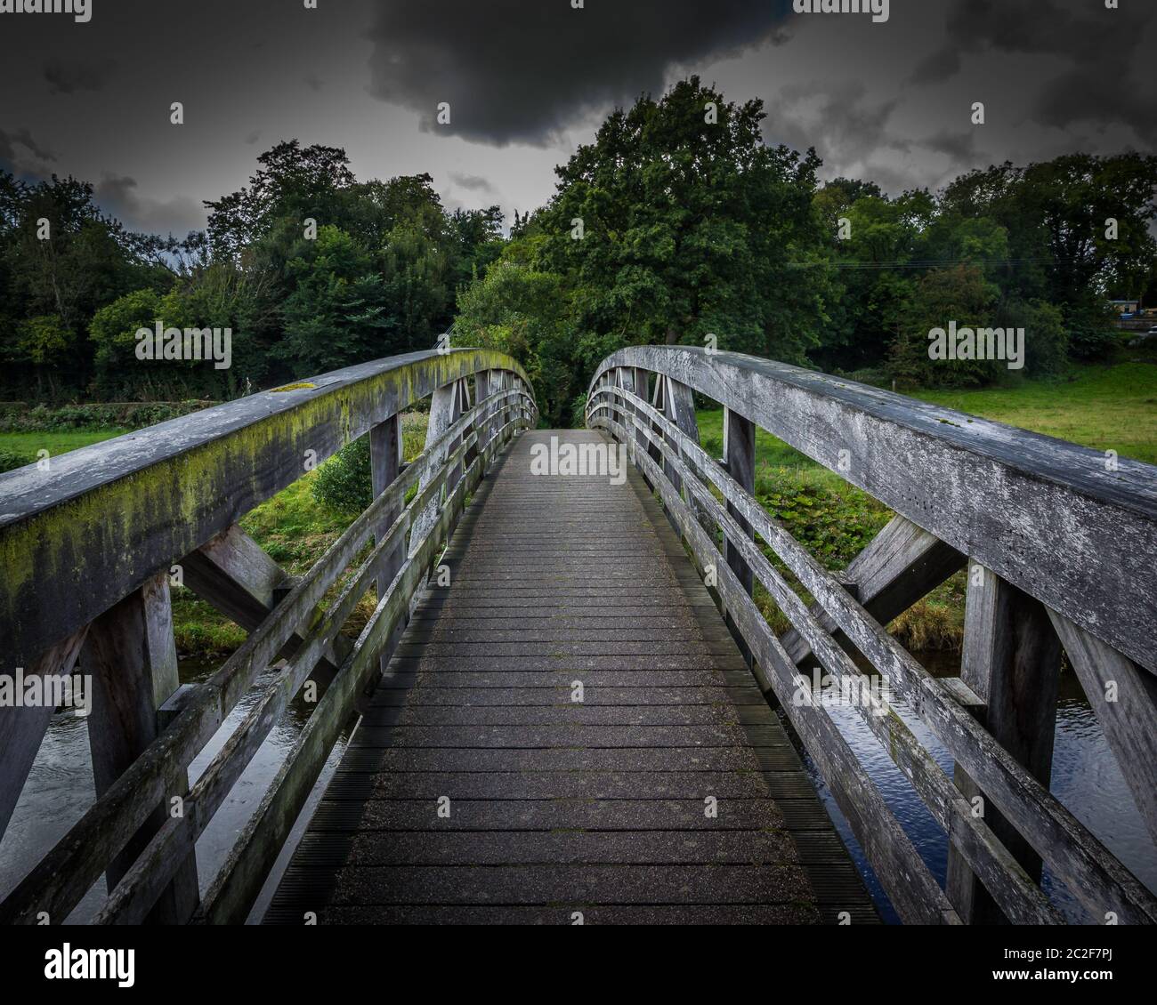 Footbridge over the river Ribble in Clitheroe, Ribble valley. Symmetry ...