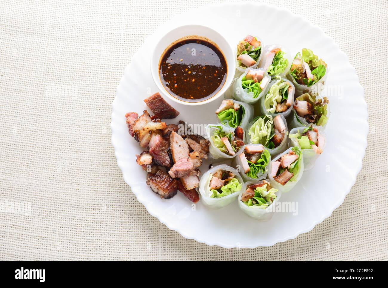 Fresh assorted Asian spring rolls with grilled pork, fresh vegetable ...